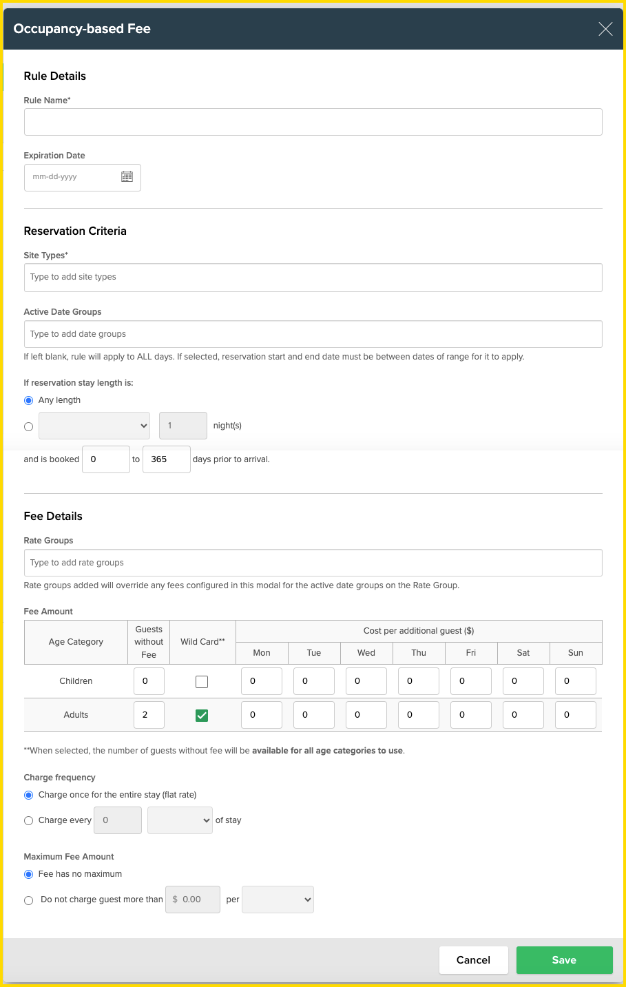 Occupancy Based Fees Rule Setup